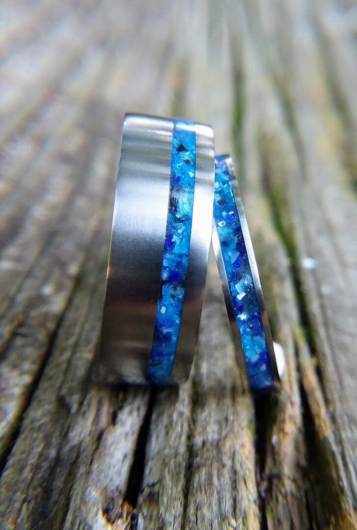 Wedding Band Set With Galaxy Glow Inlay Matching Wedding Band - Etsy