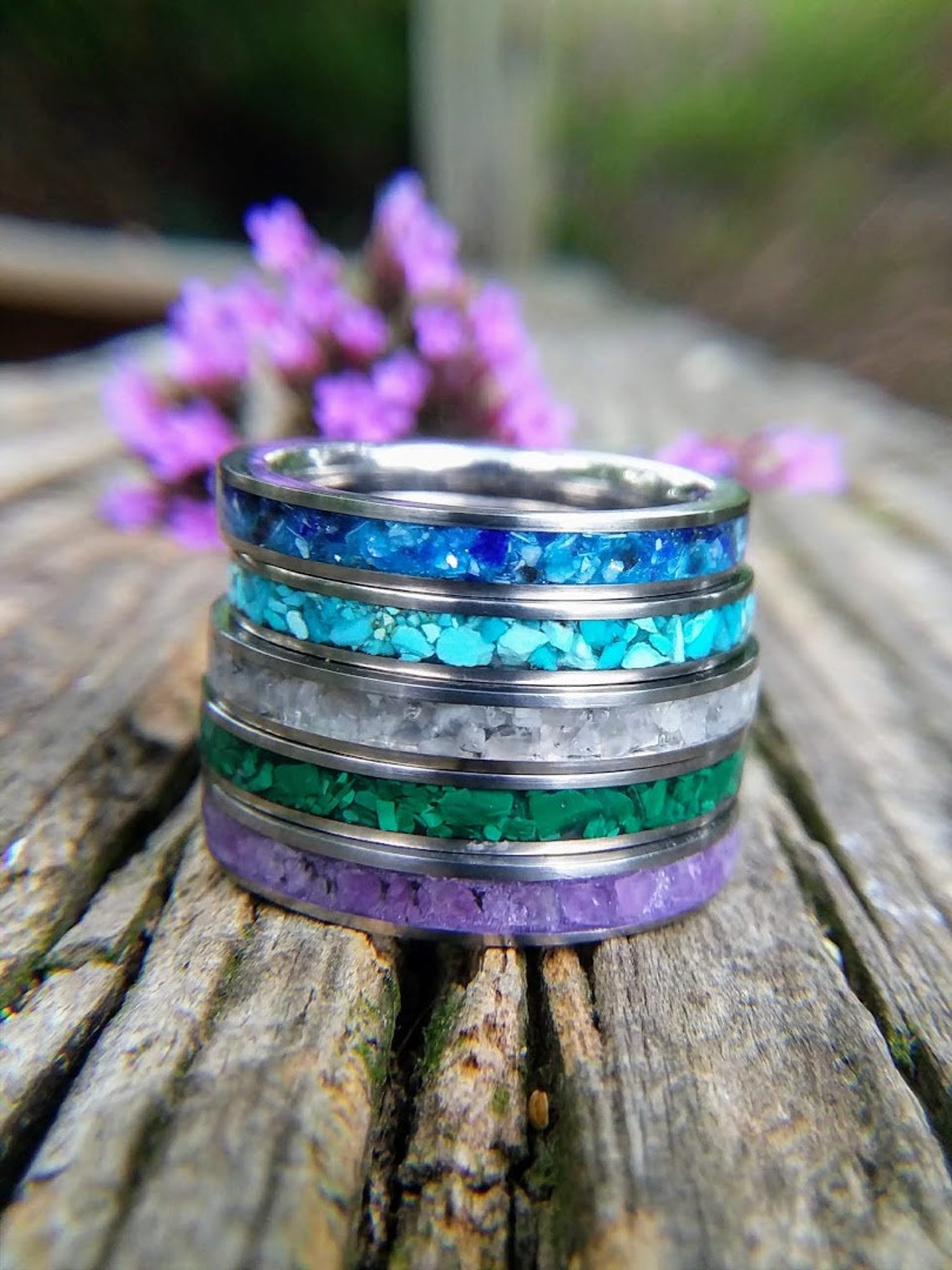 Women's Wedding Band or Stacking Ring With Stone Inlay of - Etsy