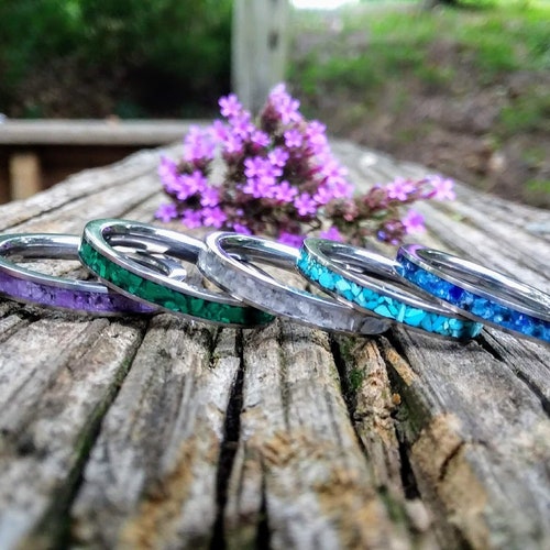 Women's Wedding Band or Stacking Ring With Stone Inlay of - Etsy