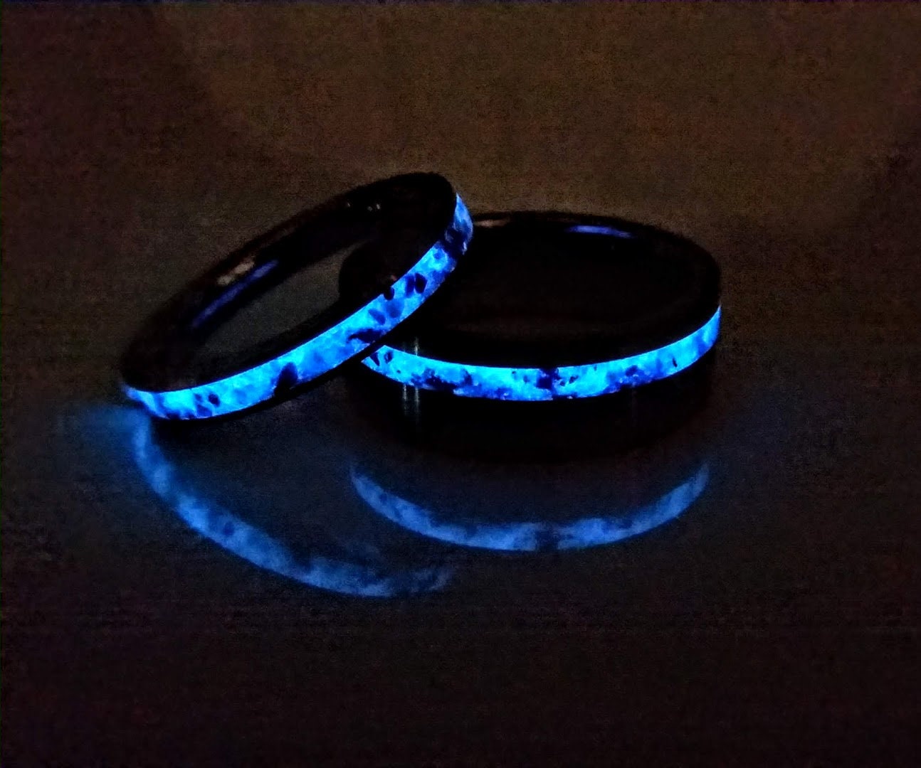 Wedding Band Set With Galaxy Glow Inlay Matching Wedding Band - Etsy