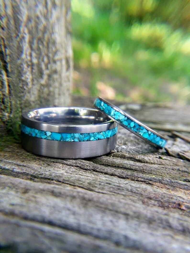 Matching Navajo Turquoise Wedding Band Set Titanium Wedding | Etsy