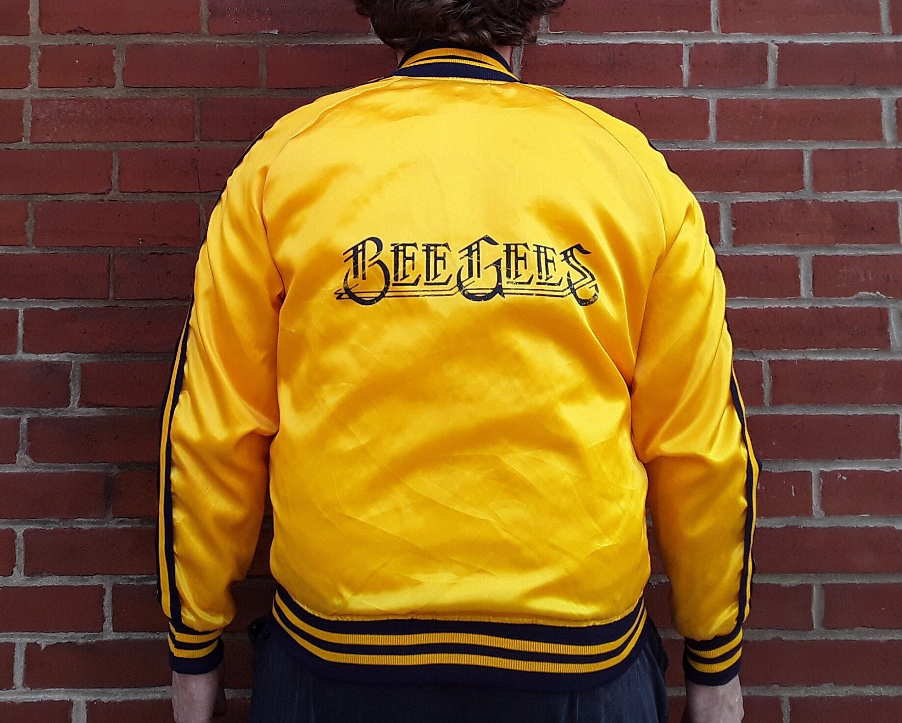Vintage Late 70s 1970s Bee Gees Gold Satin Bomber Coaches Baseball ...