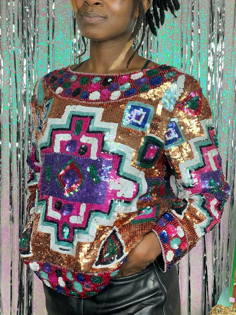 INSANE Abstract Geometric Sequin Pattern Top - Etsy