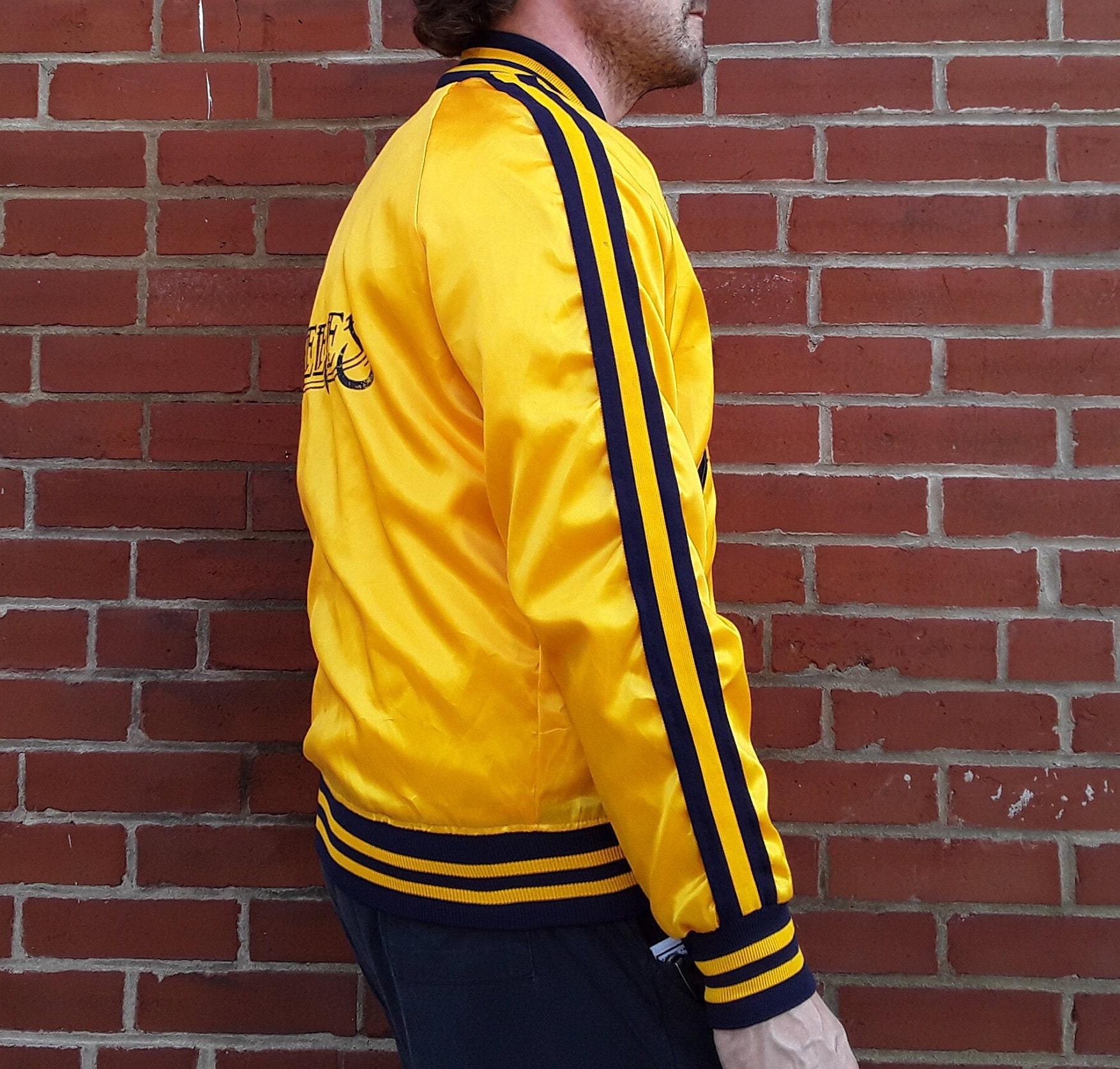 Vintage Late 70s 1970s Bee Gees Gold Satin Bomber Coaches Baseball ...