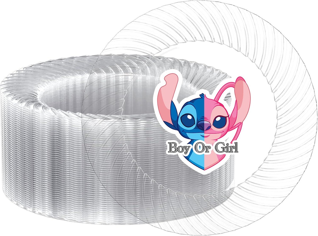 Custom Angel and Stitch Gender Reveal Image Party Plate| Baby Shower ...