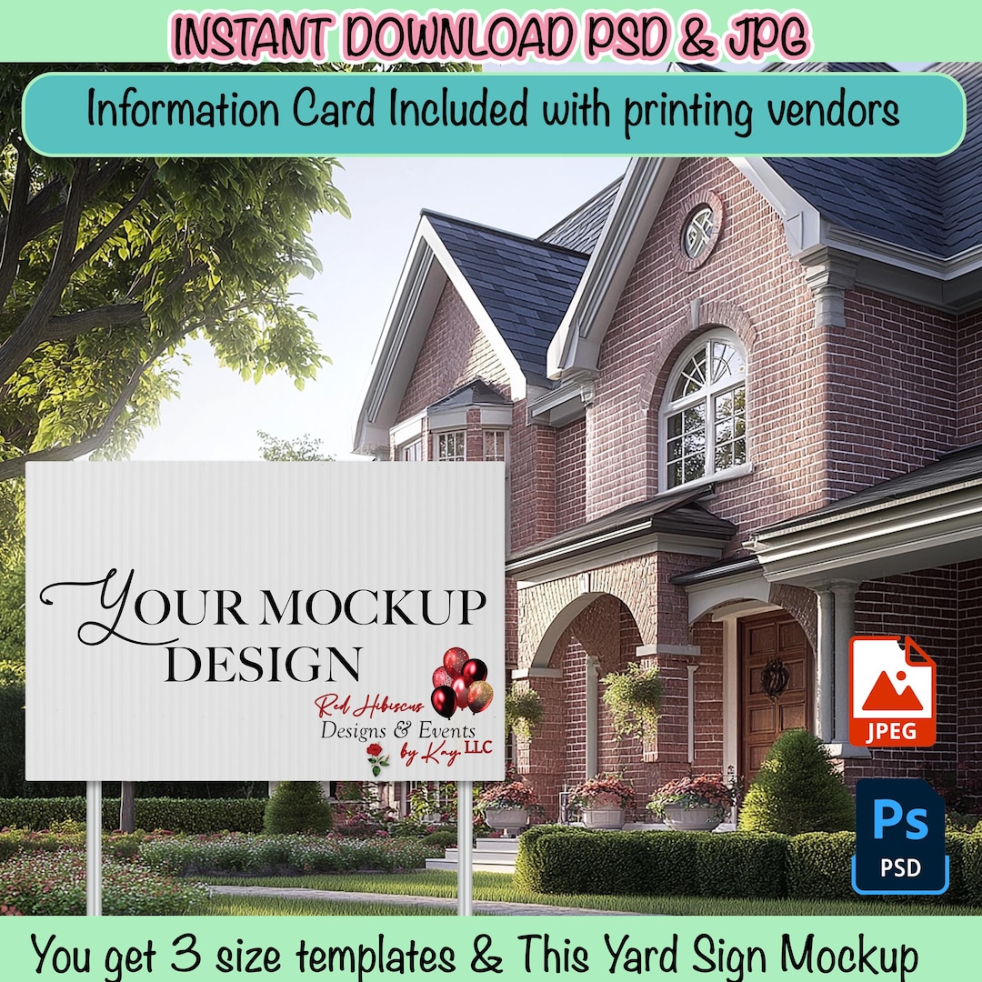 Beautiful Yard Sign Mock-up- 3 Size Templates Included - Print at Your ...