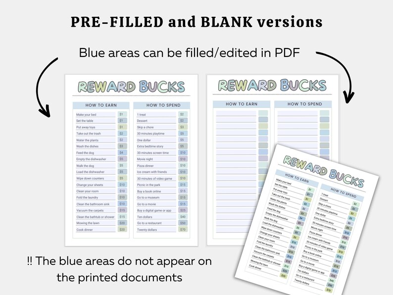 Editable Kids Reward Chart , Mom Bucks , Chore Chart Printable, Good ...
