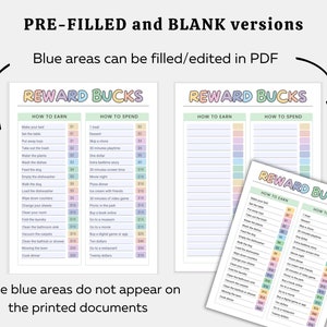Editable Kids Reward System , Mom Bucks , Children Reward Printable PDF ...