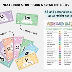 Editable Kids Reward System , Mom Bucks , Children Reward Printable PDF ...