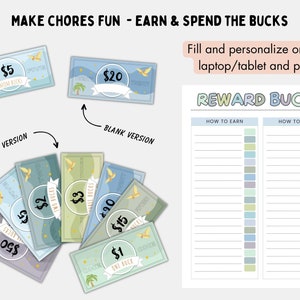 Editable Kids Reward Chart , Mom Bucks , Chore Chart Printable, Good ...