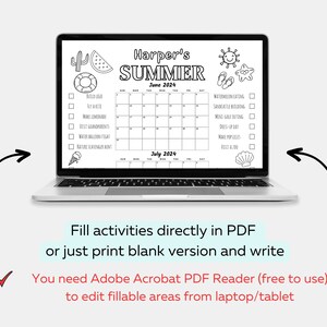 2024 EDITABLE Printable Summer Calendar Poster, Summer Activities ...