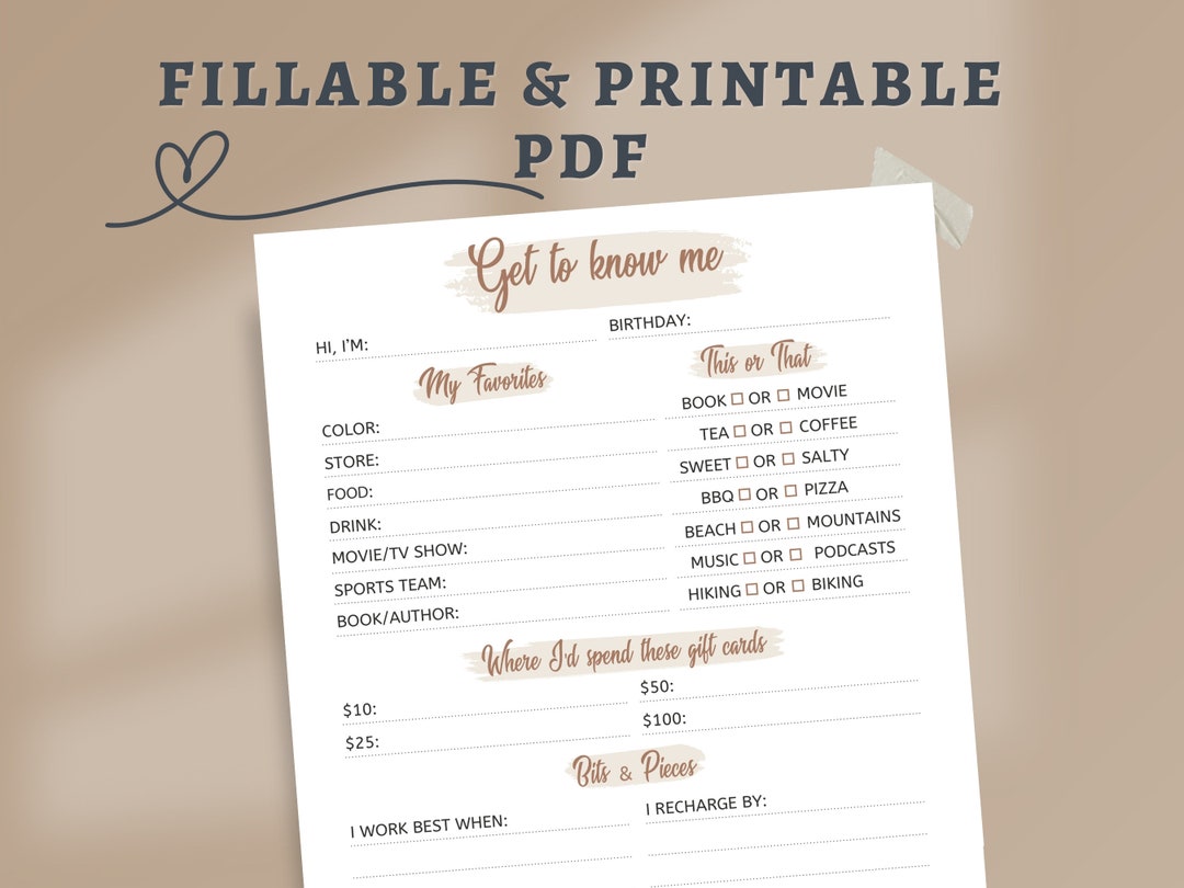 Coworker Questions Printable, All About Me Employee Questionnaire ...