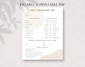 Printable Get to Know You Questionnaire All About Me Form for - Etsy