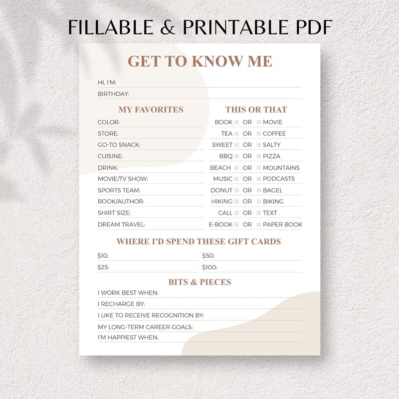 Get to Know You Template - Etsy