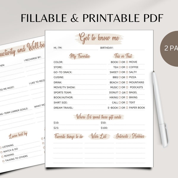 Team Building Get to Know Me Questionnaire Printable - Etsy