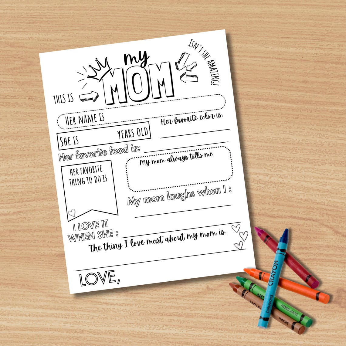 Mother's Day Fill-in-the-blank Card, Kid's Questionnaire (digital ...