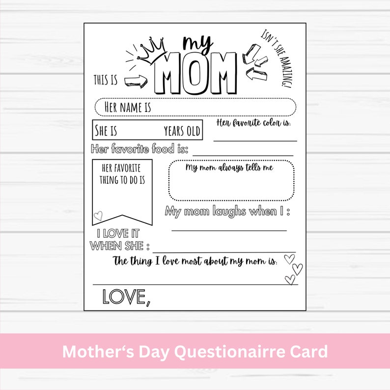 Mother's Day Card PRINTABLE All About My Mom Fill in the Blank Card ...