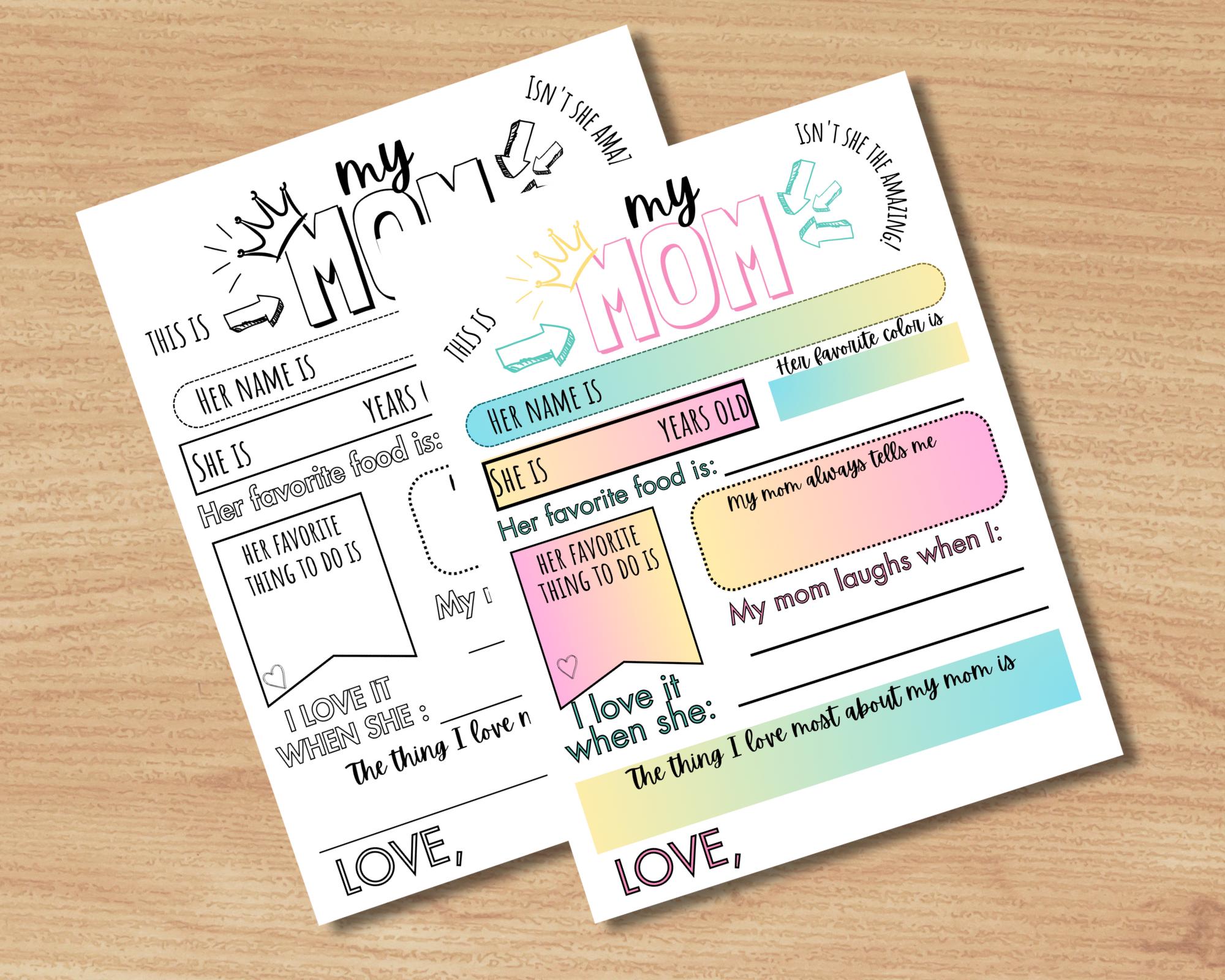 Mother's Day Fill-in-the-blank Card, Kid's Questionnaire (digital ...