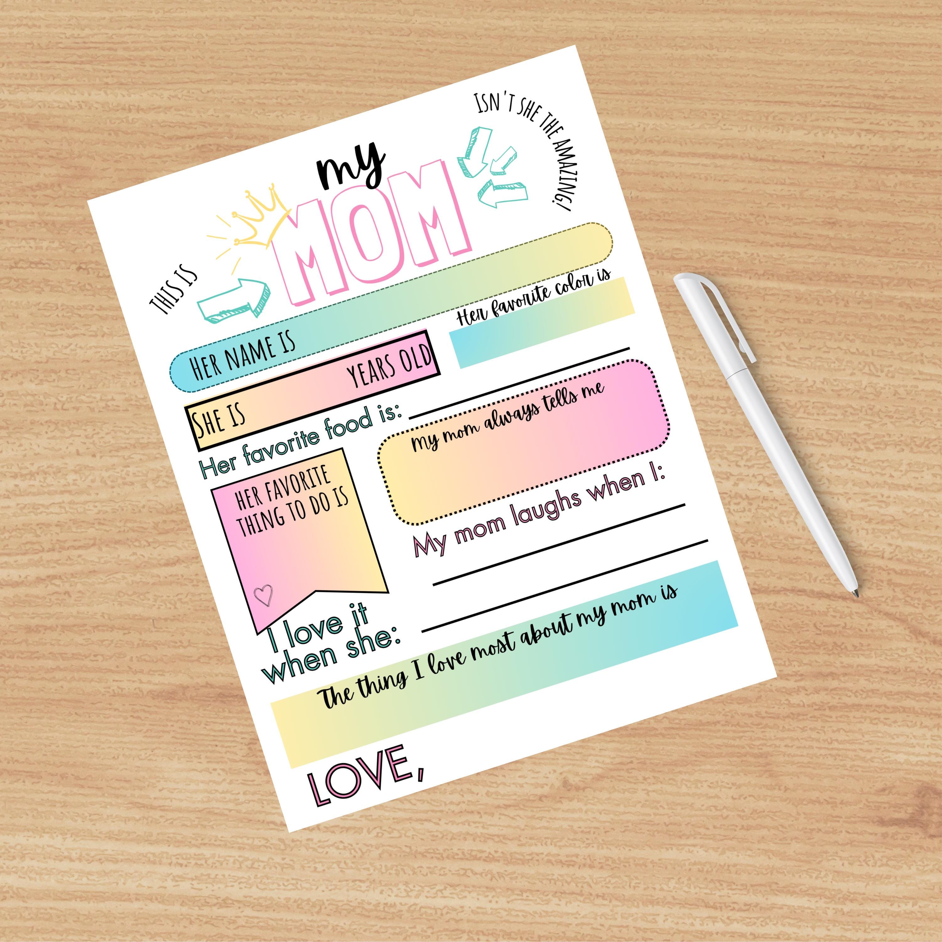 Mother's Day Fill-in-the-blank Card, Kid's Questionnaire (digital ...