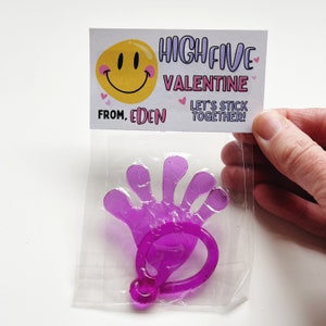 Personalized Sticky Hand Valentines. PRINTED Cards. Toy Included. Non ...