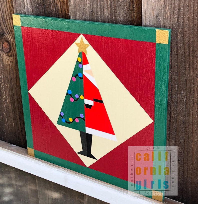 Santa/christmas tree mini barn quilt | Etsy