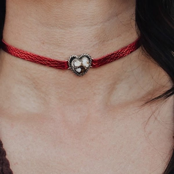 Leather Heart Choker - Etsy