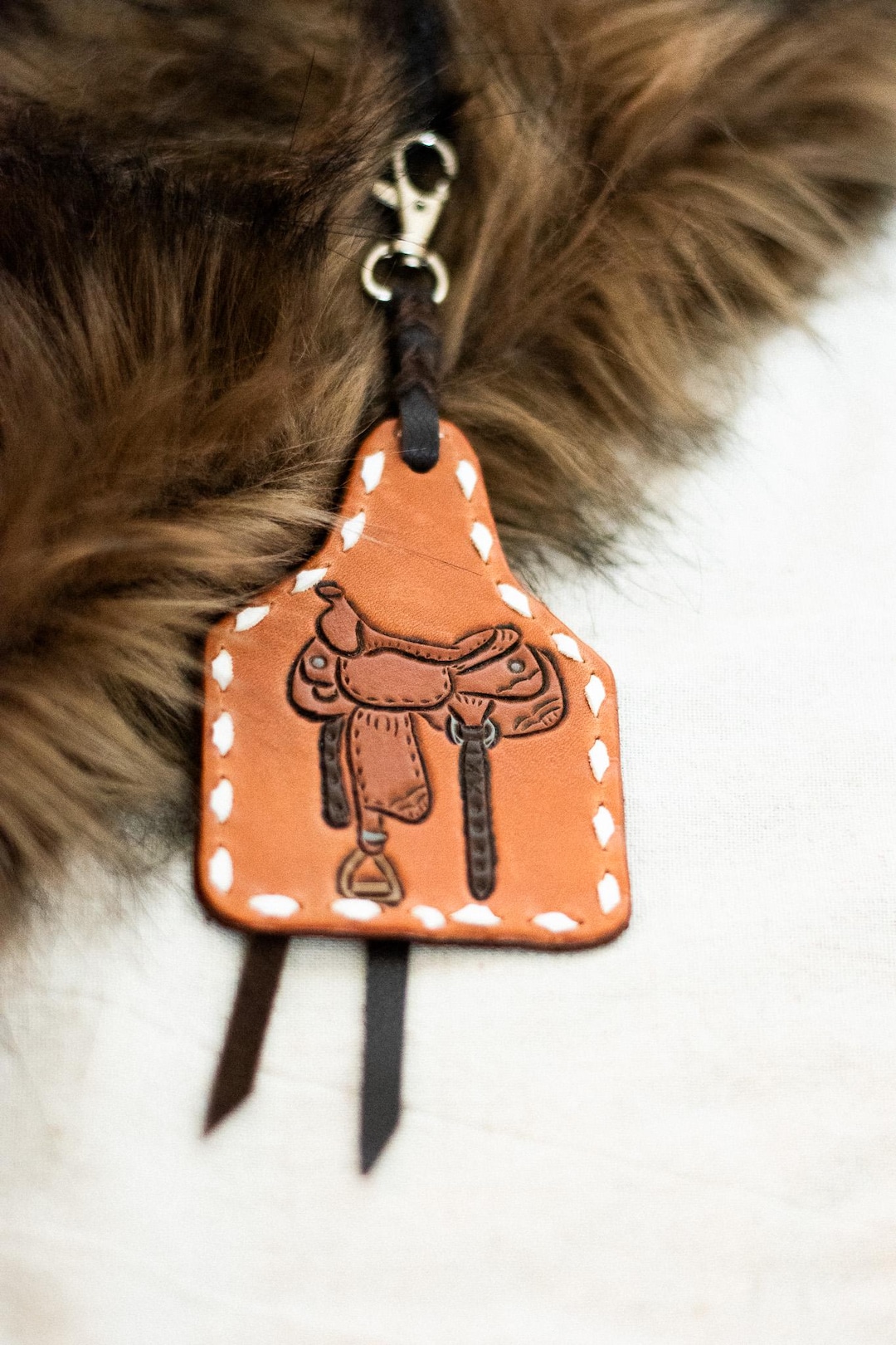 Tooled Leather Saddle Cow Tag Purse Charm/key Chain - Etsy