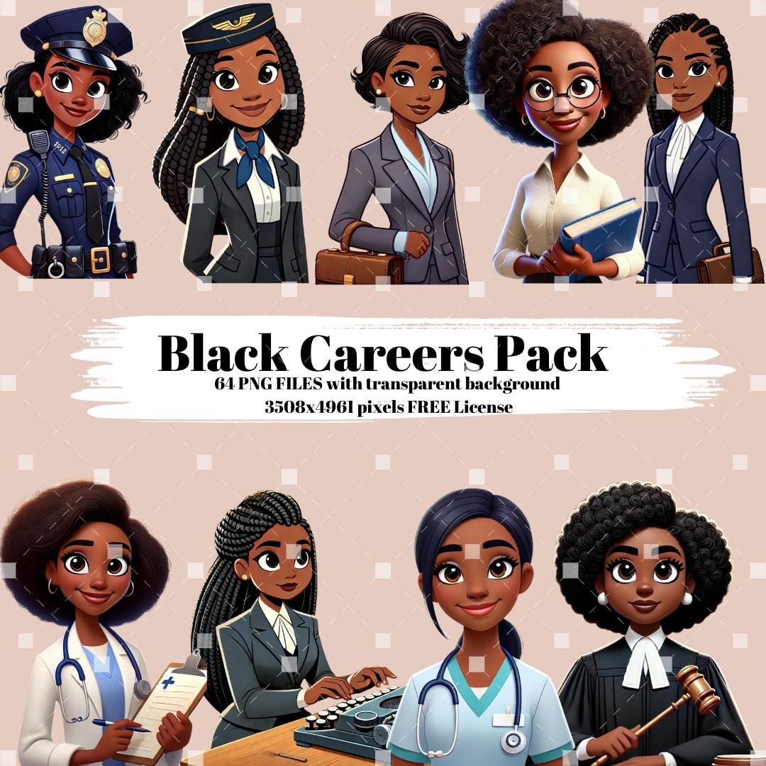 Black Girl Clipart, Black Woman Clipart, Fashion Girl Clipart, Black Careers Art, African ...