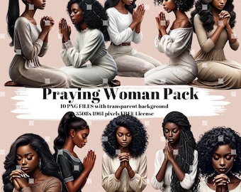 Praying Believers Black Girls Clipart, Spiritual Black Woman Magic Clipart, Sticker Planner ...