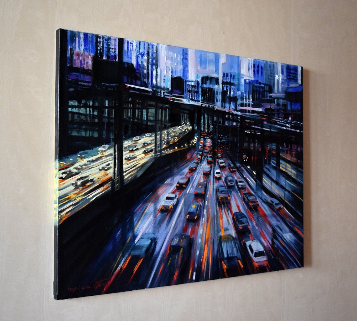 Cityscape Art Abstract Cityscape Painting Urban Wall Art Street Cars ...