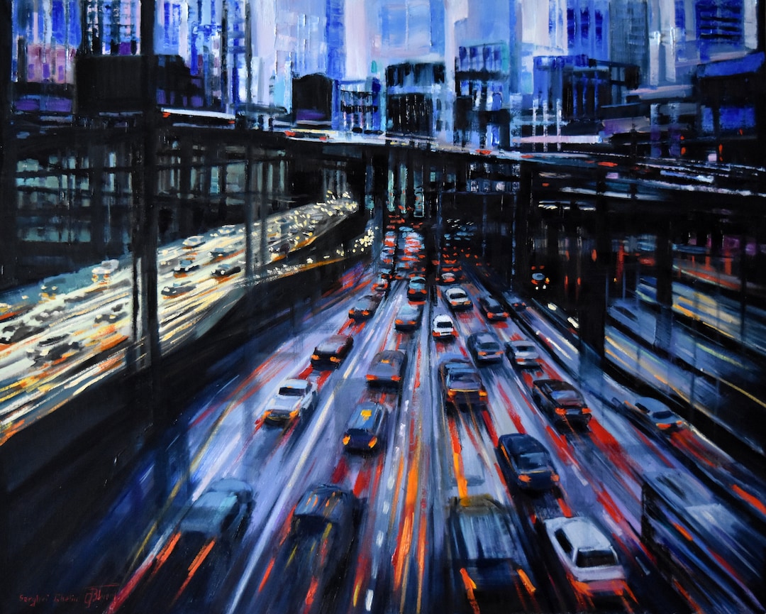 Cityscape Art Abstract Cityscape Painting Urban Wall Art Street Cars ...