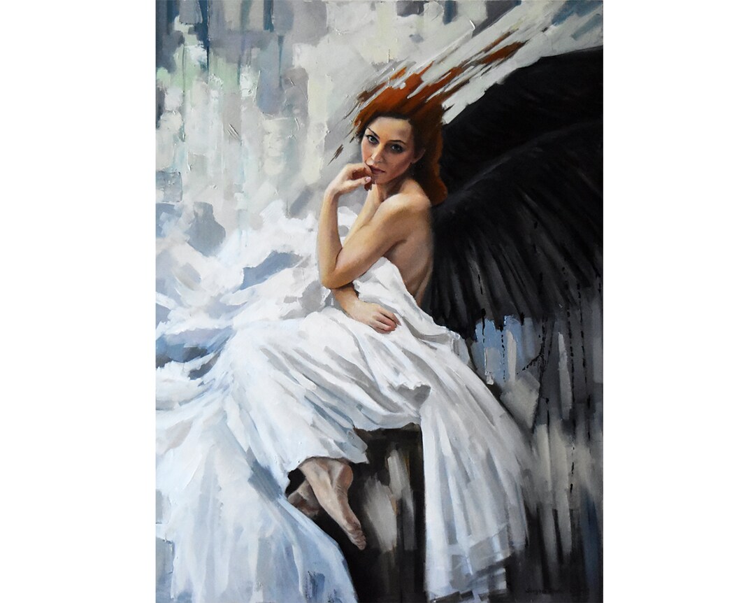 Angel Painting Woman Angel Artwork Original Woman Portrait Angel Fine ...