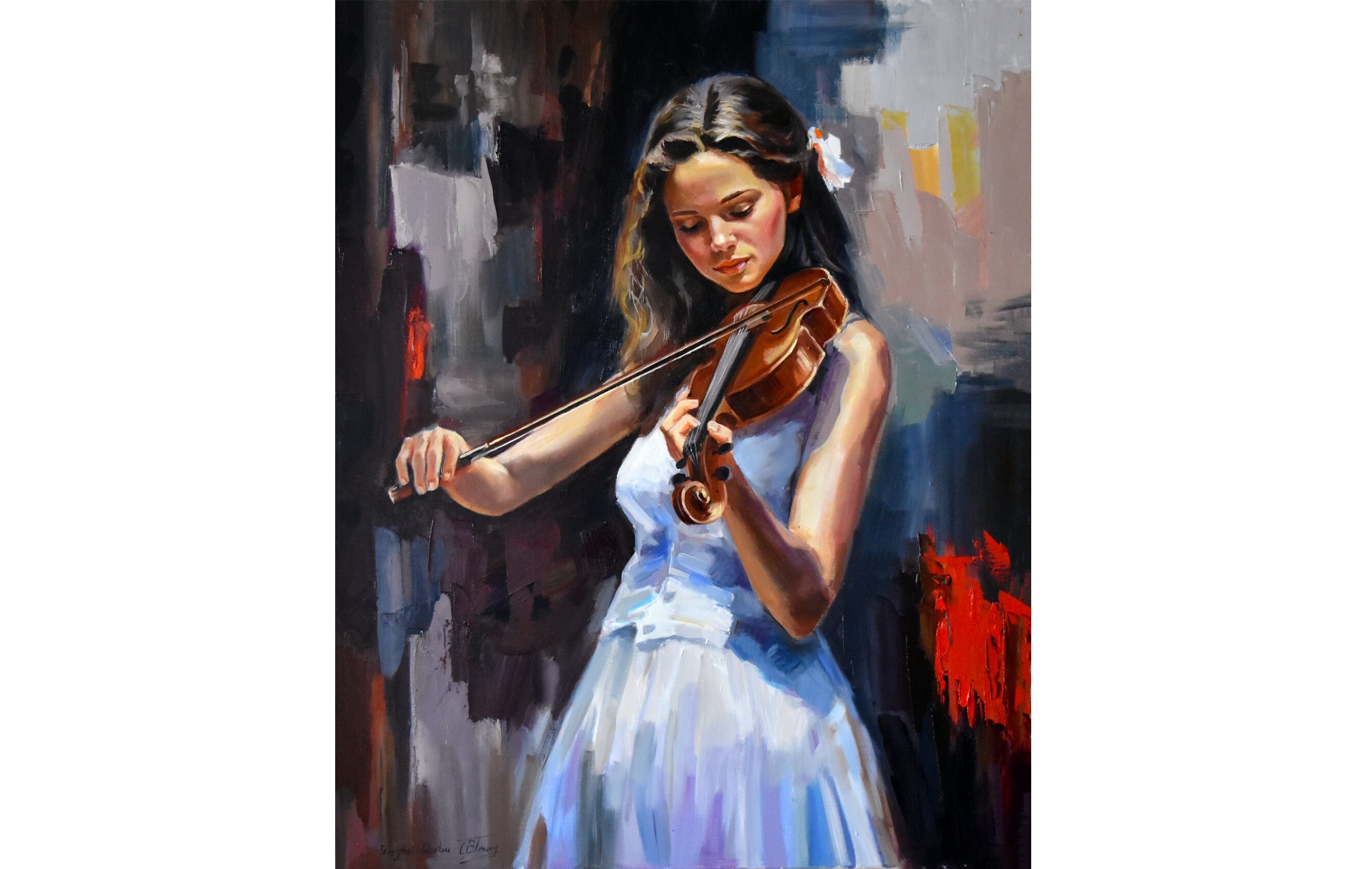Girl Portrait Painting Woman With Violin Artwork Girl Playing - Etsy