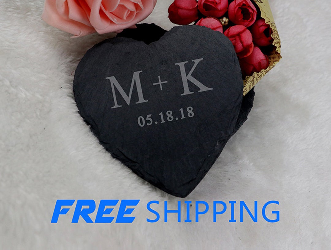 Personalized 4 Heart Slate Coasters,custom Initials, Engraved Slate ...