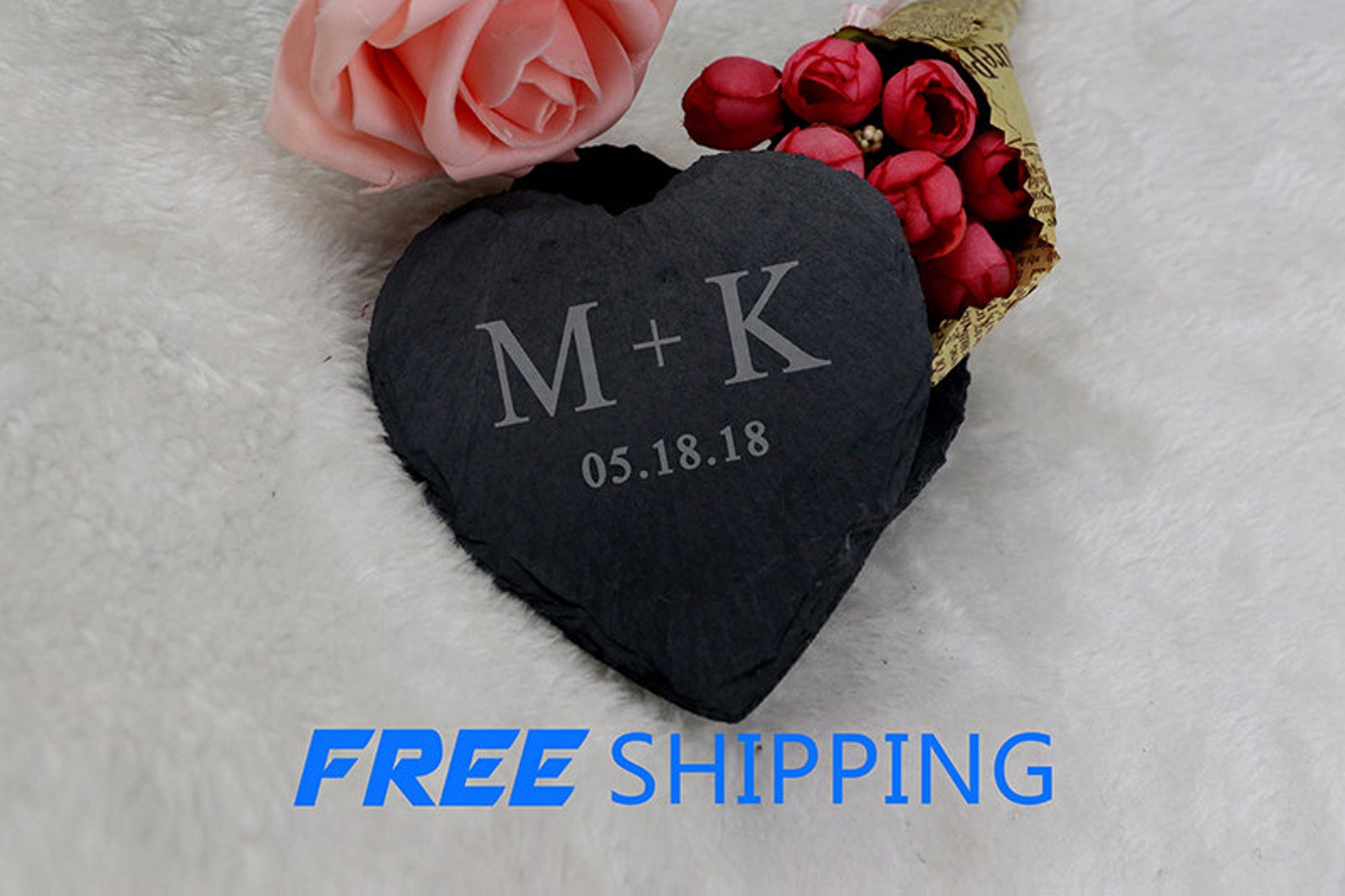Personalized 4 Heart Slate Coasters,custom Initials, Engraved Slate ...