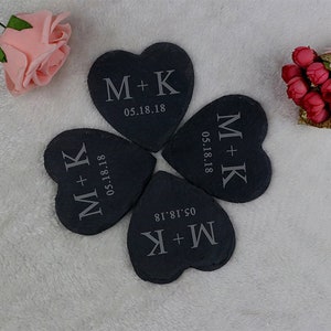 Personalized 4 Heart Slate Coasters,custom Initials, Engraved Slate ...