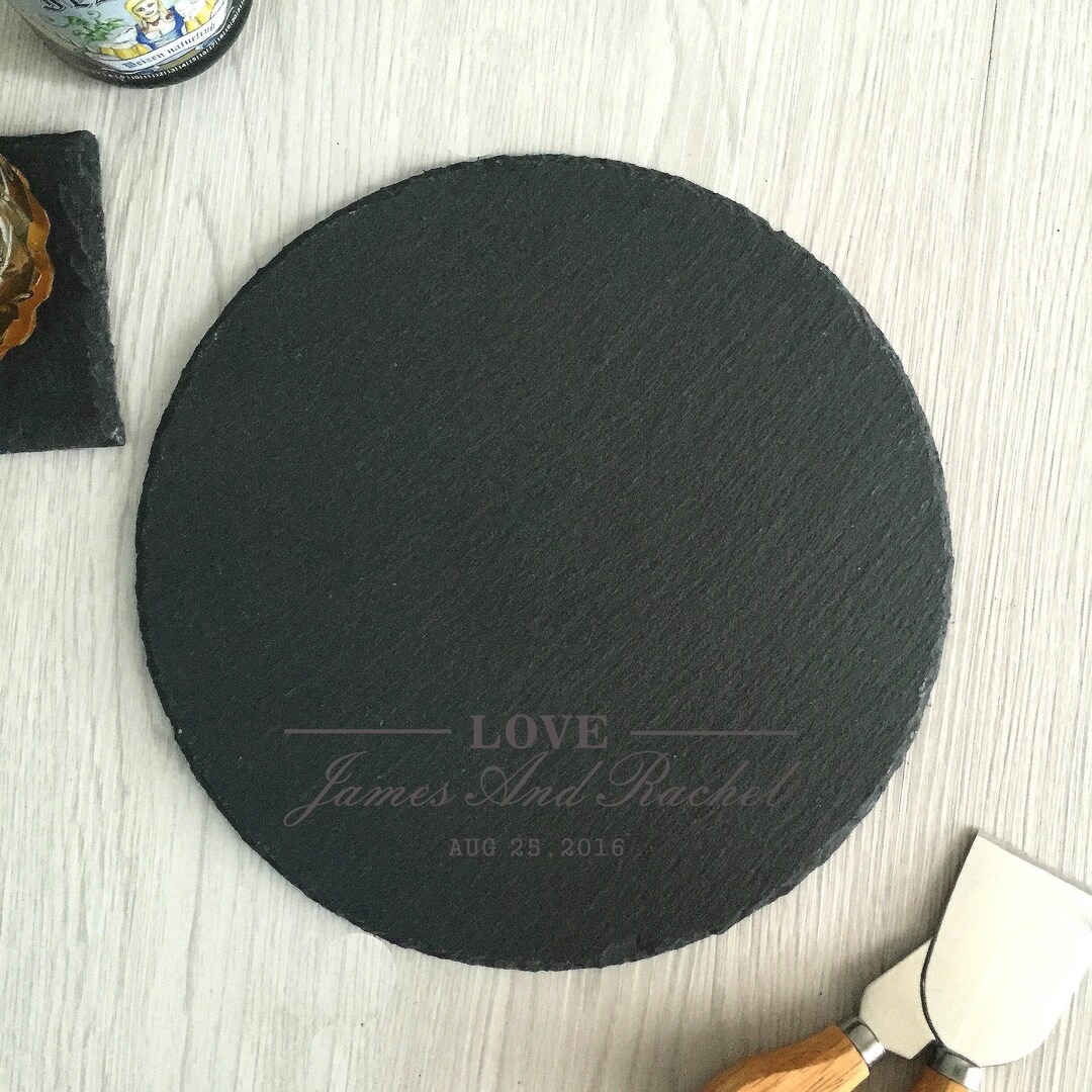Engraved Personalized Circle Round Cheese Cutting Board Slate Custom ...