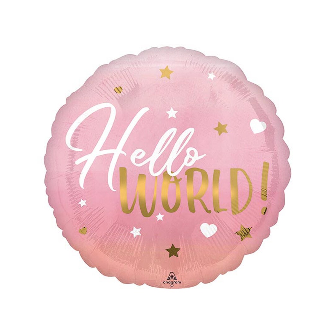 Globo de lámina de Mylar rosa para bebé de 17 Hello World - Etsy España