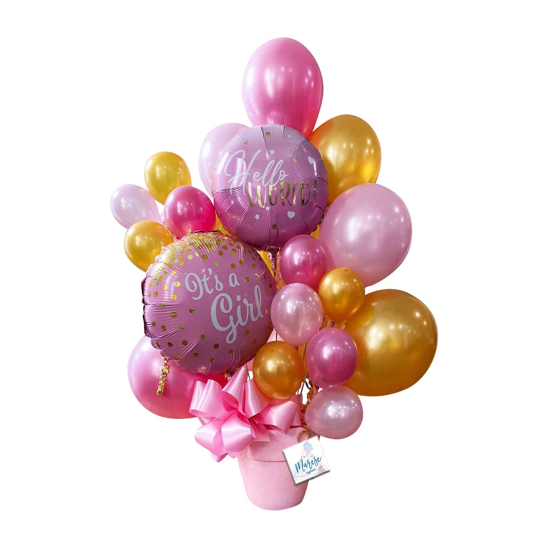 It's A Girl Hello World Girls Balloon Bouquet Gift Arrangement Local ...