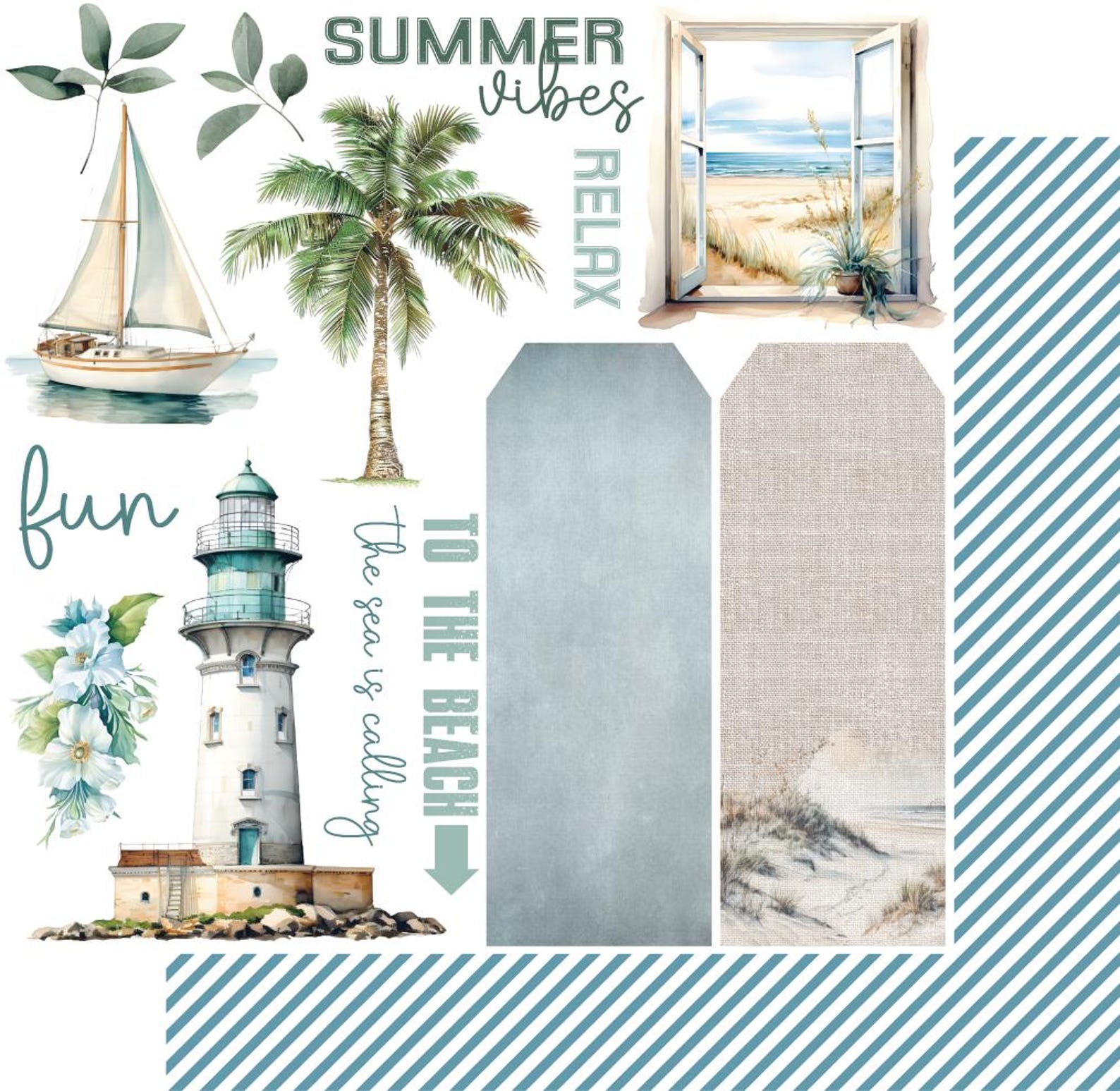 Coastal Bliss Collection- 12x12 Paper-creative Cuts- 6x6 Paper Packs ...