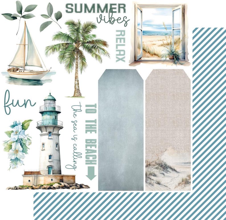 Coastal Bliss Collection- 12x12 Paper-creative Cuts- 6x6 Paper Packs ...