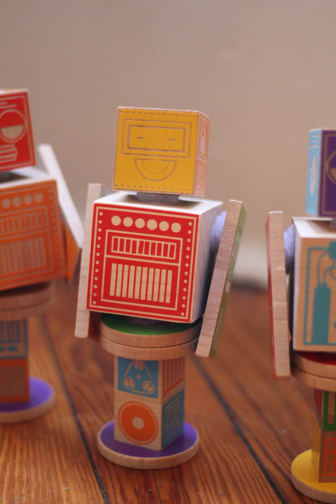 Rainbow Wooden Robots Unit Yellow - Etsy