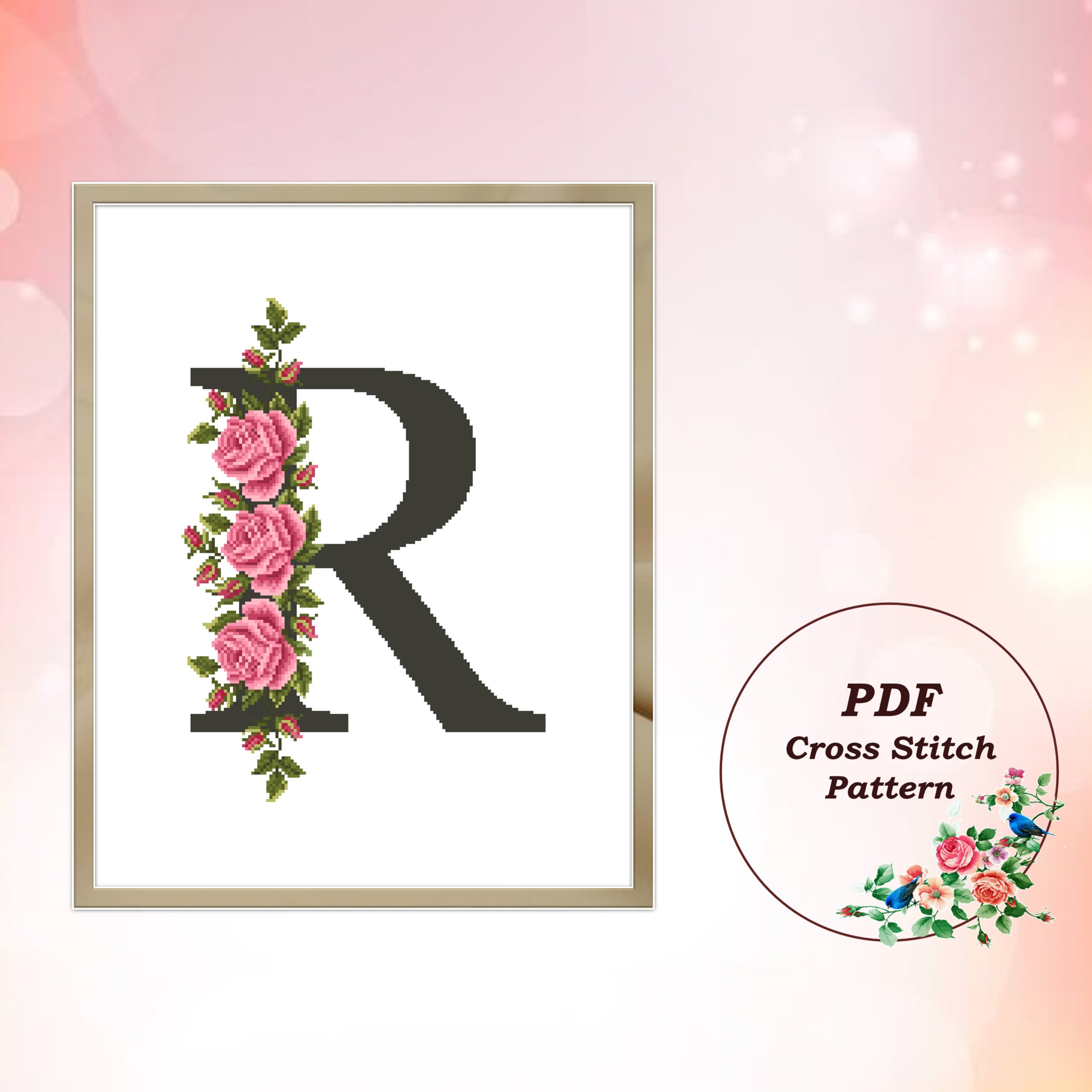 Sewing & Fiber Sewing Floral Letter T Cross Stitch PDF Pattern Instant ...