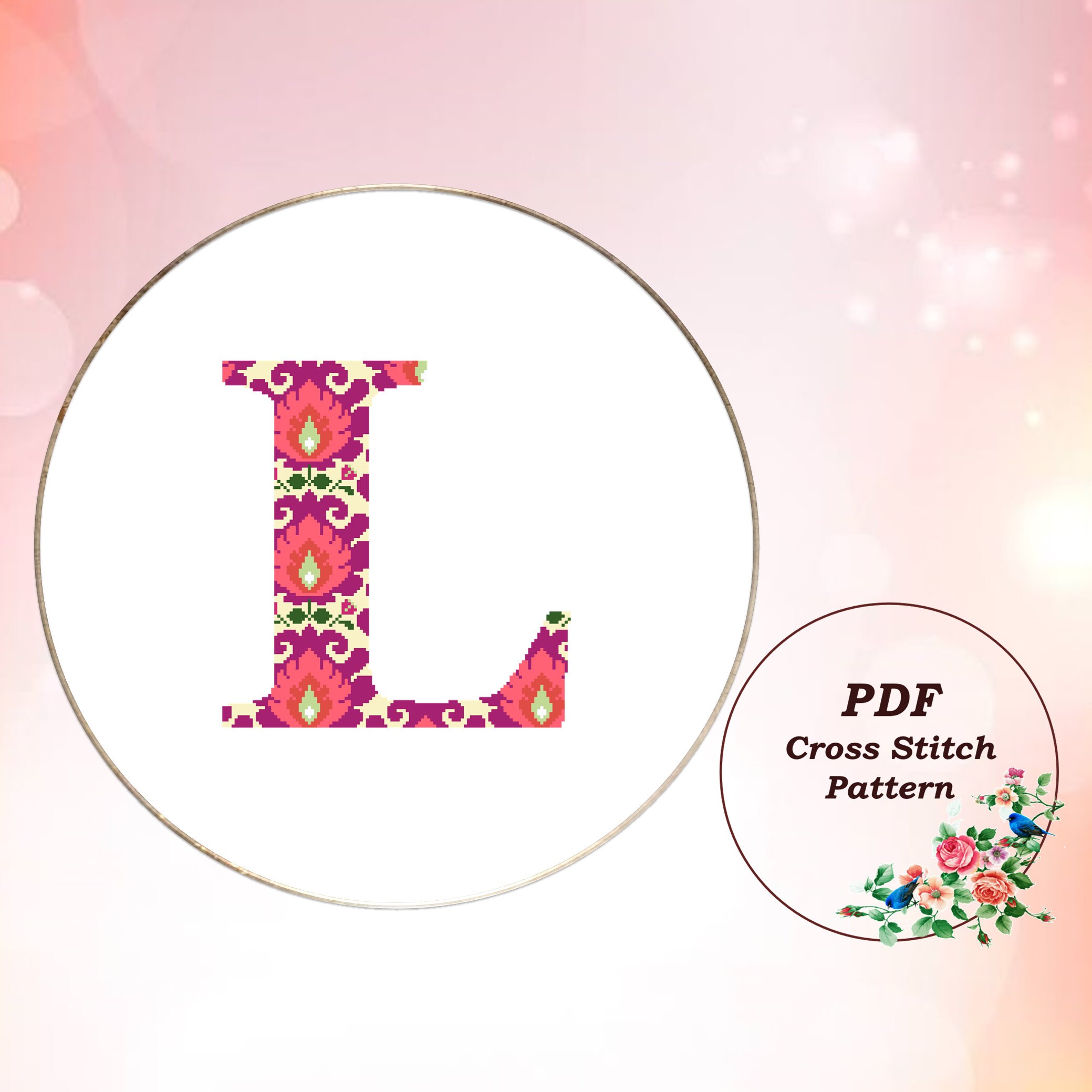 Letter L Cross Stitch Pattern PDF Monogram Cross Stitch Modern Floral ...