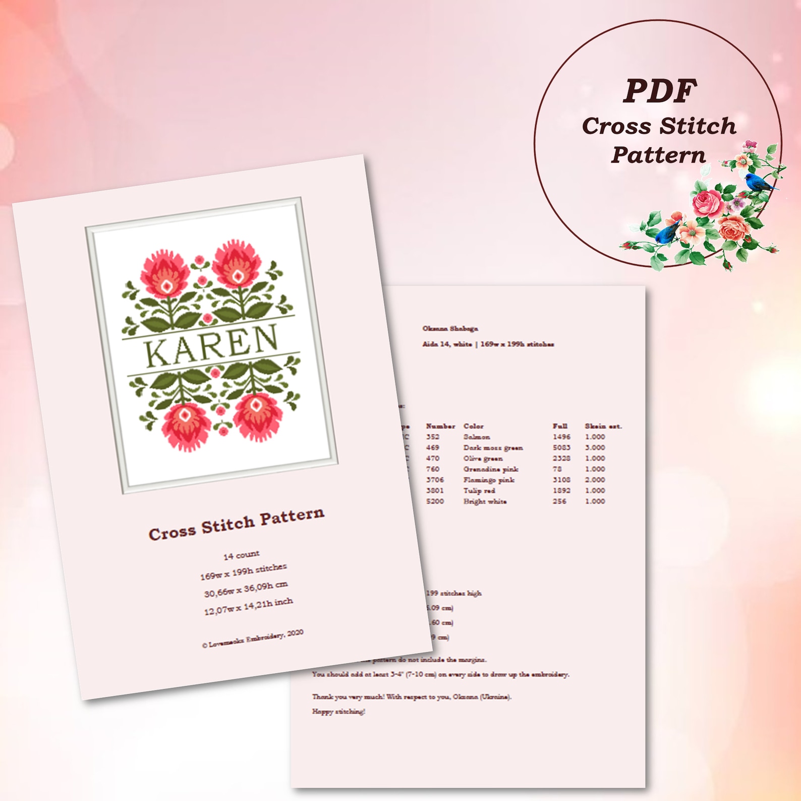 Set of Two Counted Cross Stitch Patterns name & - Etsy