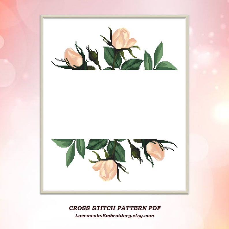 Floral Border Cross Stitch Pattern PDF White Roses Cross Stitch Flower ...