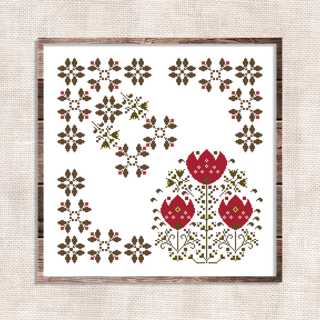 Floral Sampler Cross Stitch Pattern PDF Modern Folk Traditional ...