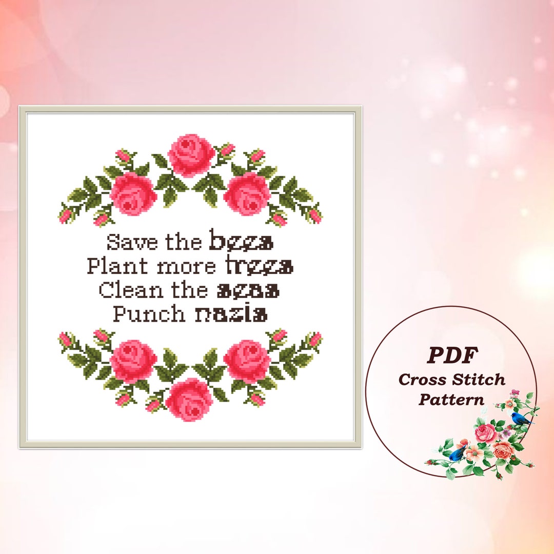 Save the Bees. Plant More Trees Modern Cross Stitch Pattern PDF ...