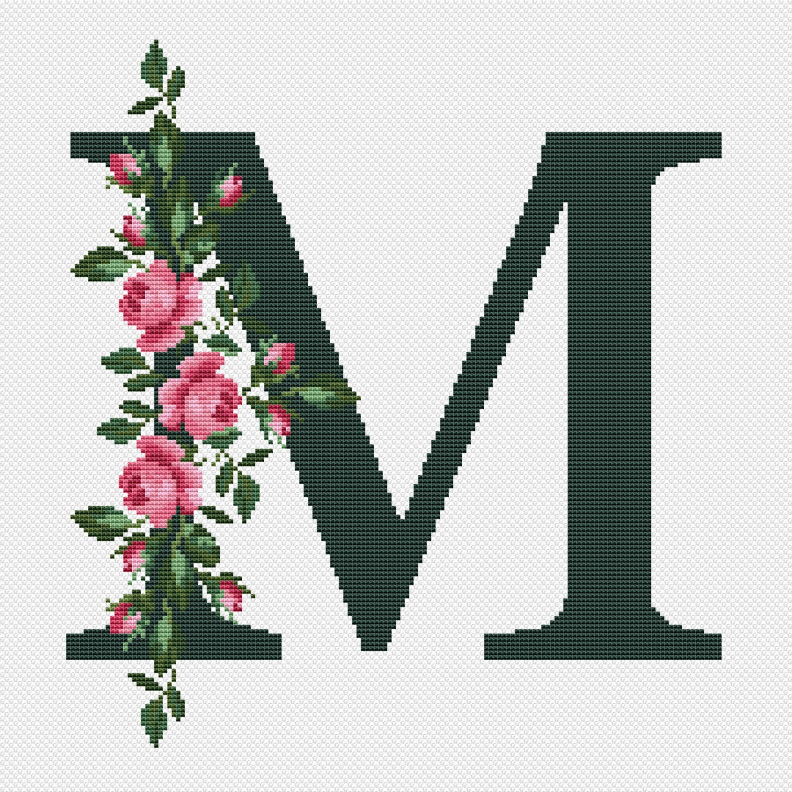 Letter M cross stitch pattern PDF Modern floral monogram cross | Etsy