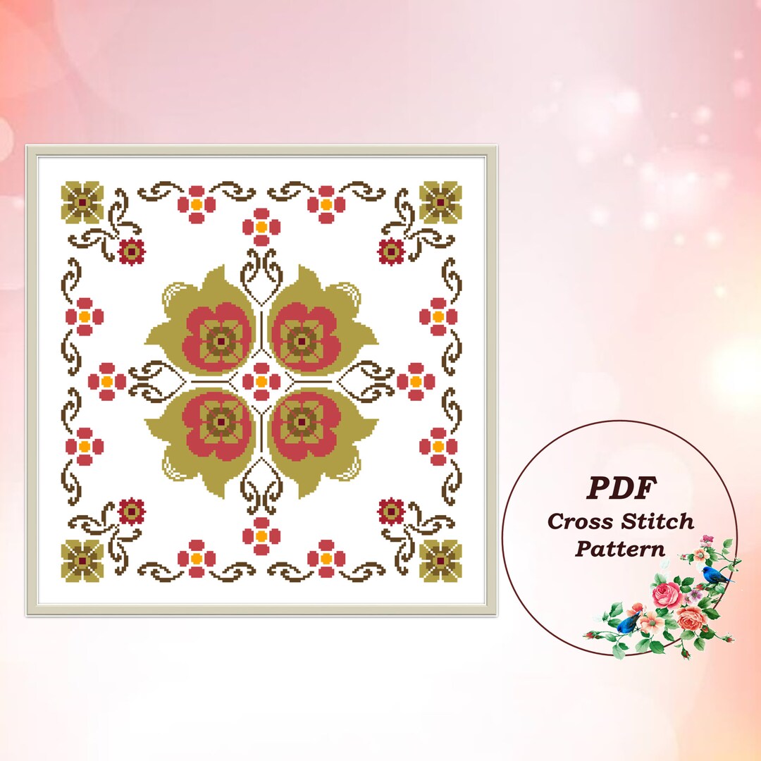 Ornament Mandala Cross Stitch Pattern PDF Floral Border Folk Sampler ...